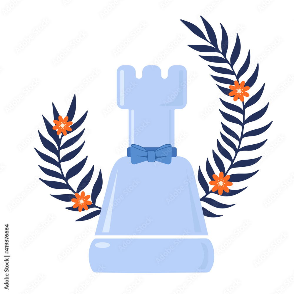 Rook chess figure isolated vector. Board game piece in vintage style ...