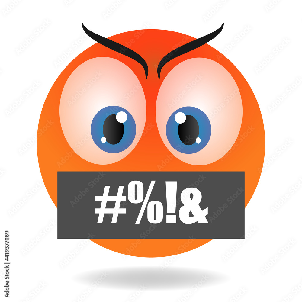 Swearing emoji. Yellow funny face. Round character with big eyes. Angry ...