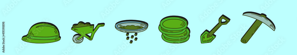 set of gold rush cartoon icon design template with various models ...