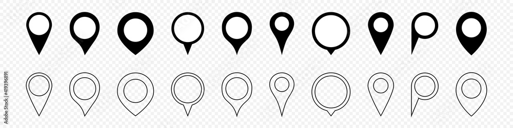 Set of pointers to the map. Set of pictograms. Location Icon ...