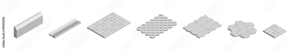 Isometric vector illustration concrete paver blocks isolated on white ...