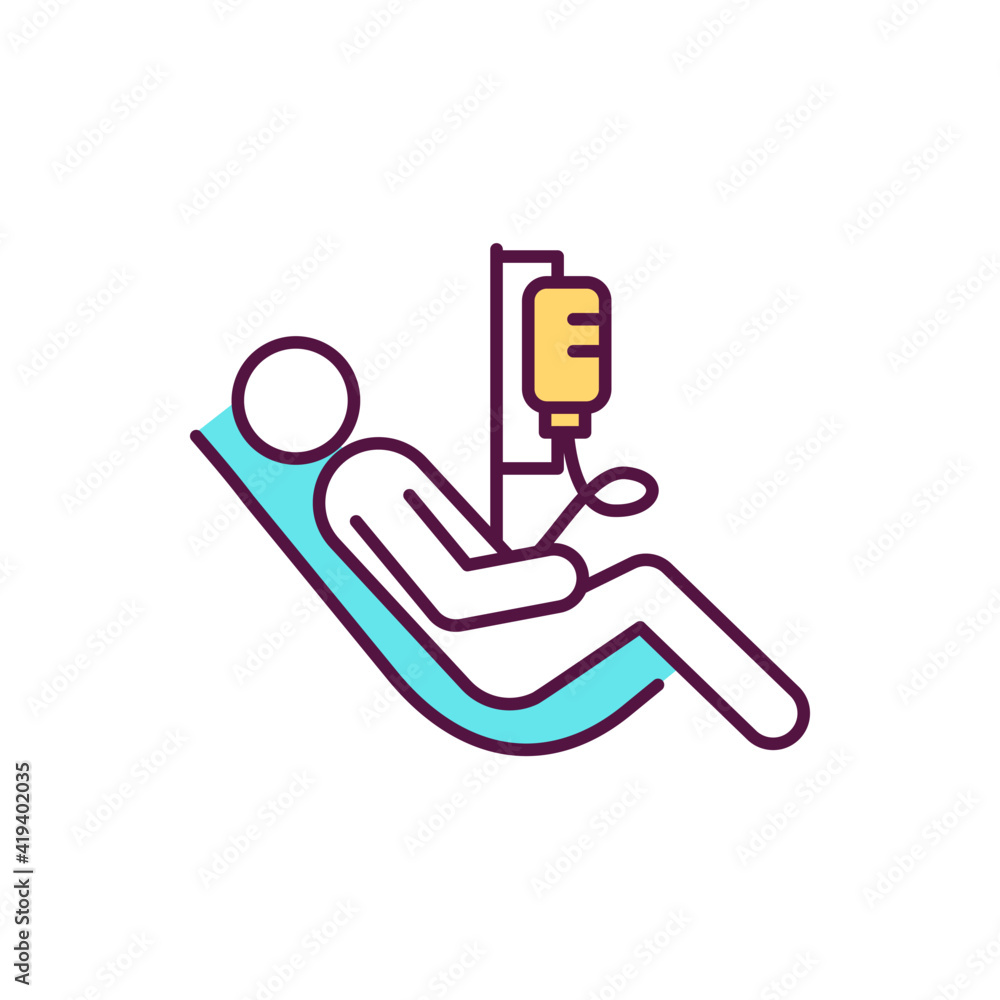 Intravenous therapy procedure RGB color icon. Medical drop counter ...