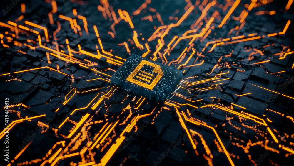 Word document Technology Concept with document symbol on a Microchip ...