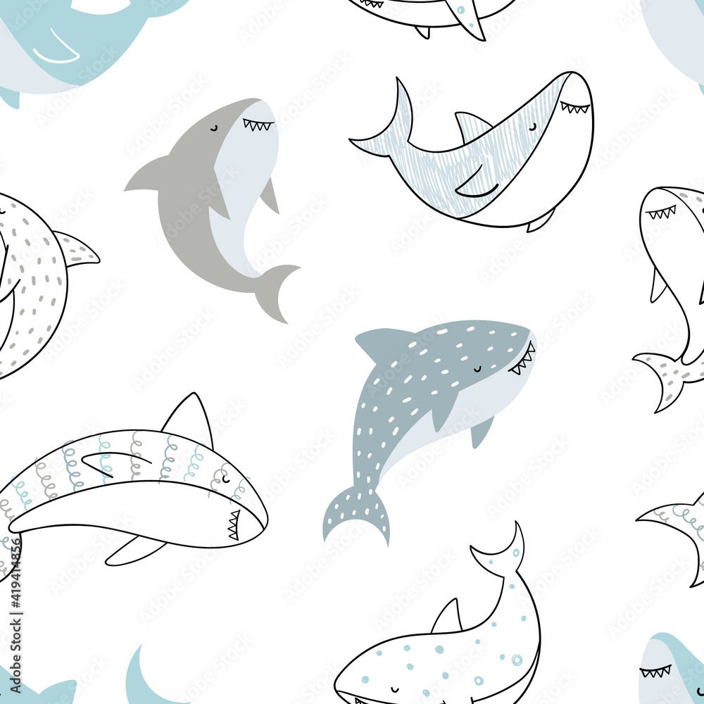 Vector hand-drawn colored childish seamless repeating simple doodle ...