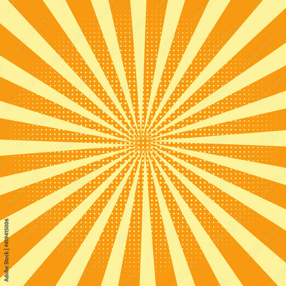 Vintage vector retro background with sun rays. Pop art poster, banner ...