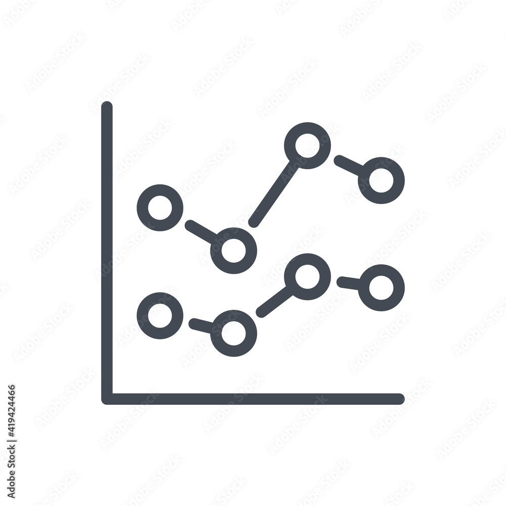Dotted chart line icon. Graph with dots vector outline sign. Stock ...