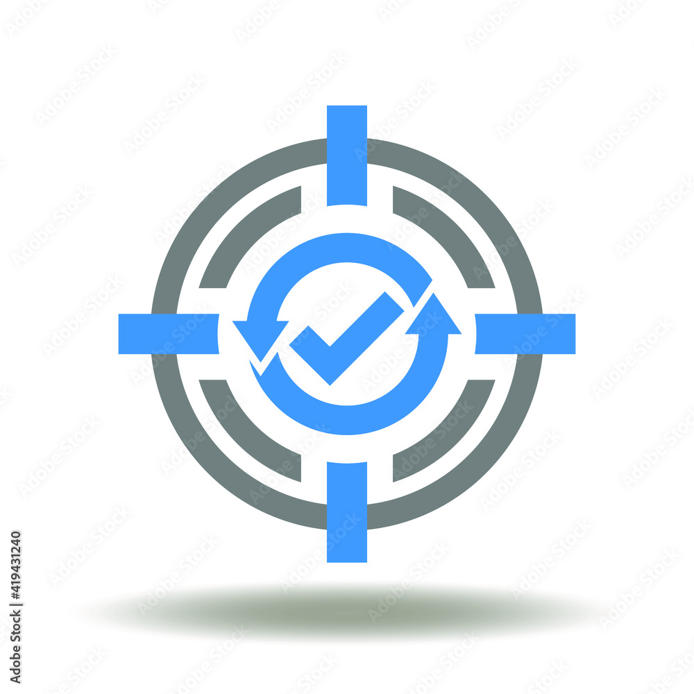 Aim with check mark and turn arrow process vector icon. Mission success ...