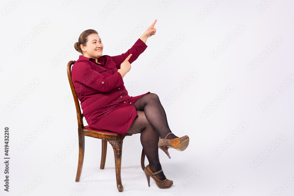 Full length portrait smiling young blonde plus size body positive ...