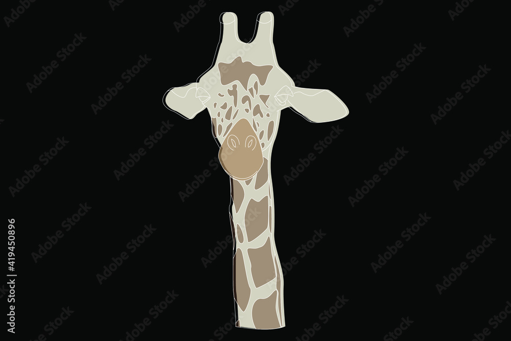 Drawing of a giraffe. Head of a giraffe full face. Simple line drawing ...