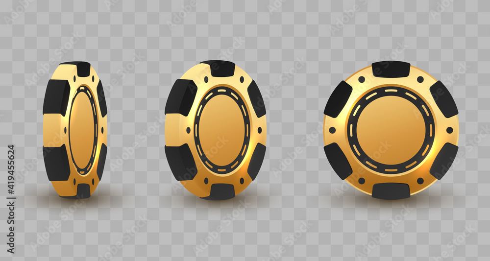 Set of 3d gold and black poker chips, token with shadow on transparent ...