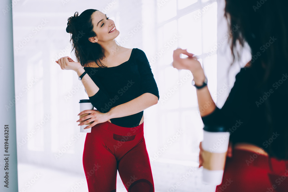 Happy Caucasian female athlete enjoying body positive lifestyle posing ...