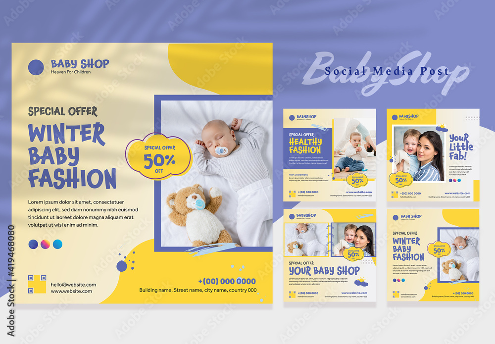 Baby Shop Social Media Post with Blue Yellow Accent Stock Template ...