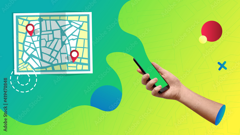 Conceptual contemporary art collage. Abstract representation of a map ...