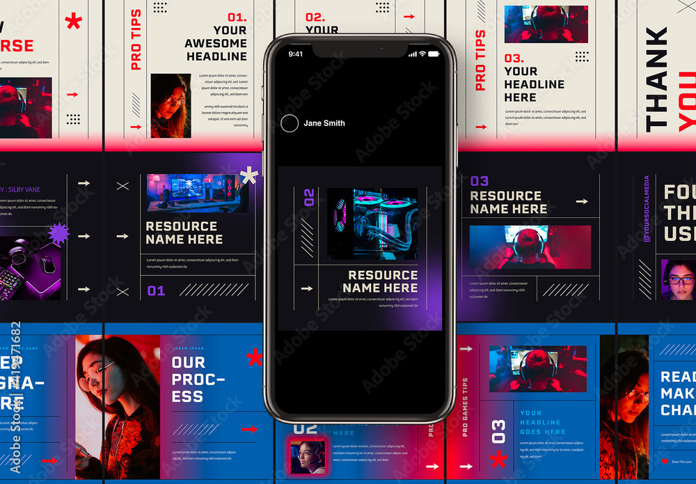 Retro Futuristic Social Media Carosel Stock Template | Adobe Stock