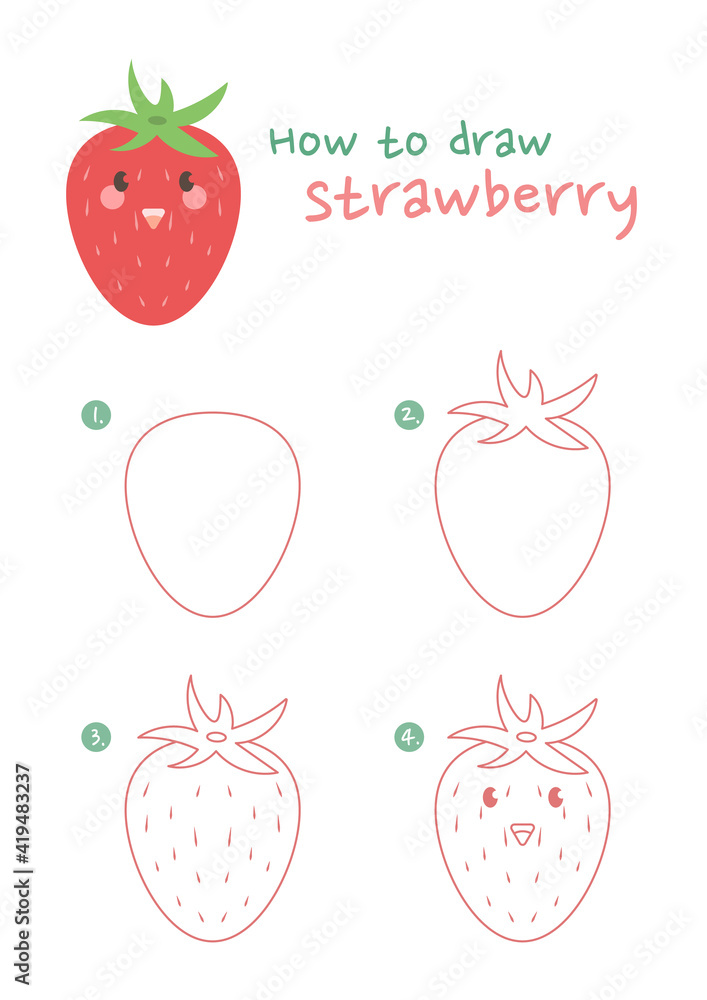 How to draw a strawberry vector illustration. Draw a strawberry step by ...