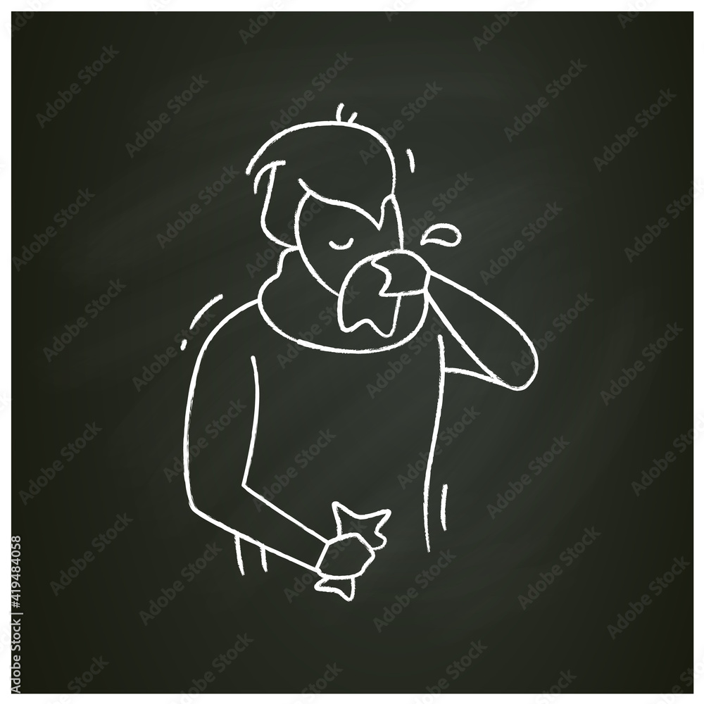 Runny nose chalk icon.Common cold.Flu infection and influenza symptoms ...