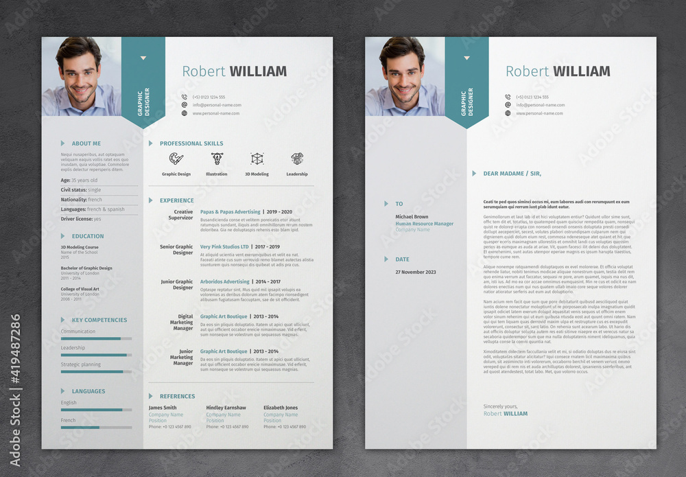 Resume and Cover Letter with Blue Accents Stock Template | Adobe Stock