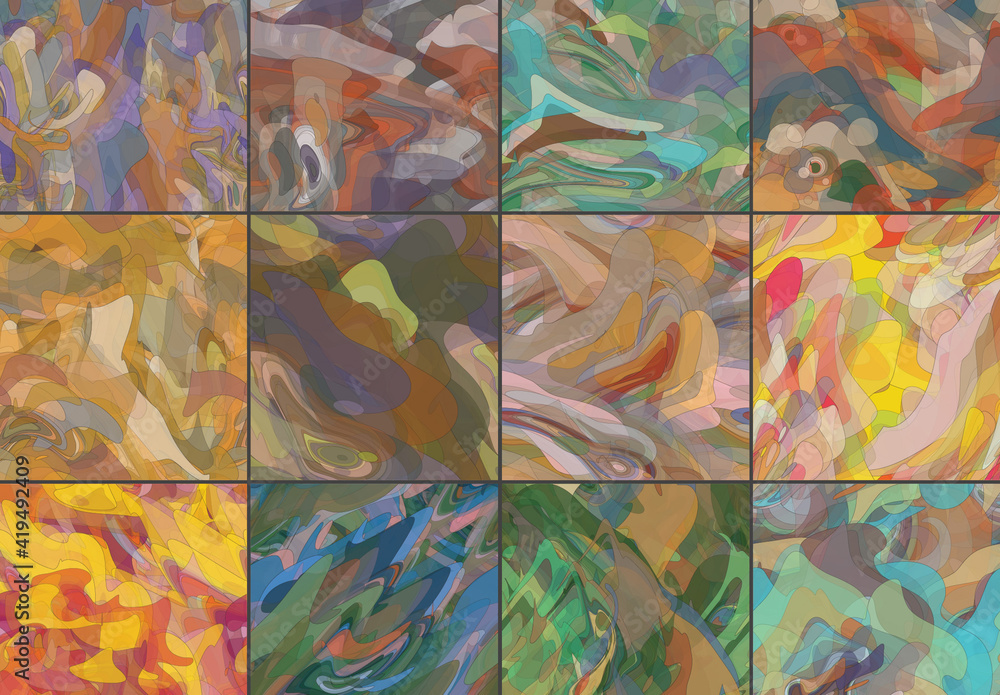 Seamless Pattern Set with Transparent Random Overlapping Wavy Shapes ...