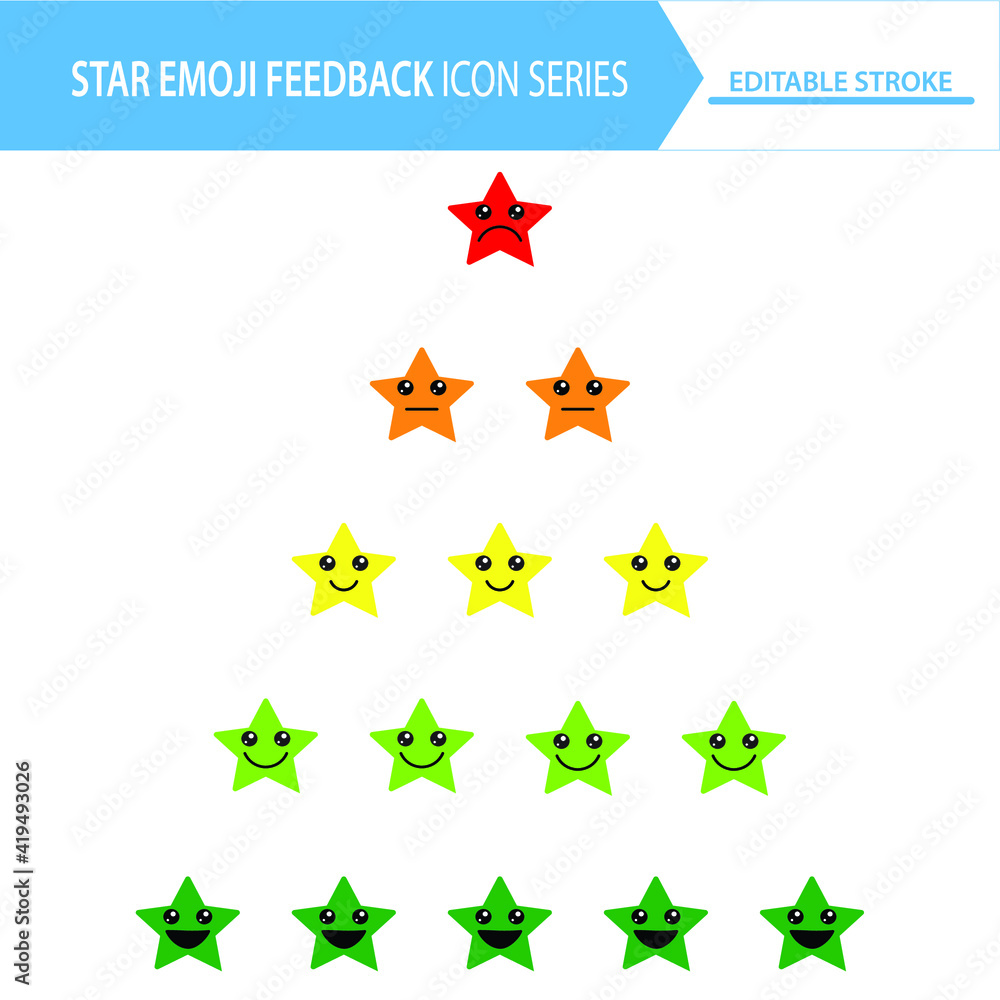 Cute star emoji feedback icon set on white background. Royalty free and ...