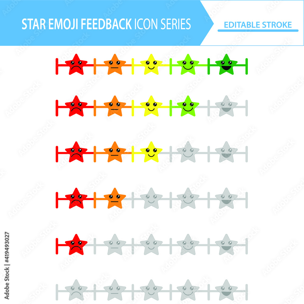 Cute star emoji feedback icon set on white background. Royalty free and ...