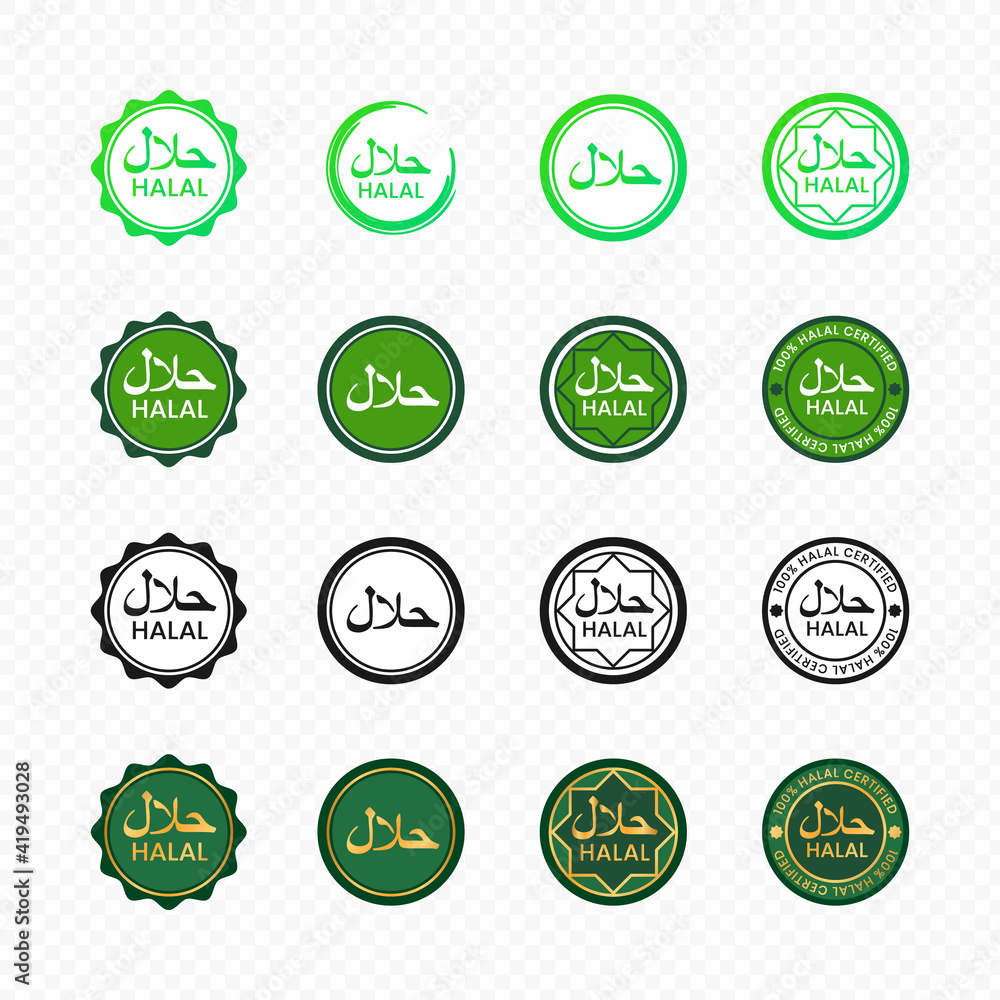 Halal food certified label isolated on white background. Muslim halal ...
