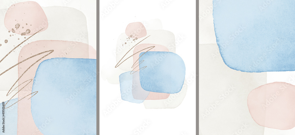 Abstract Arrangements. Prints set. Posters. Blush, pink, blue, navy ...