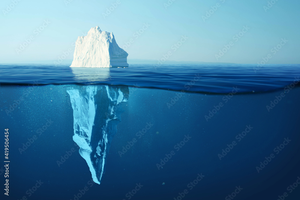 Iceberg in clear blue water and hidden danger under water. Iceberg ...