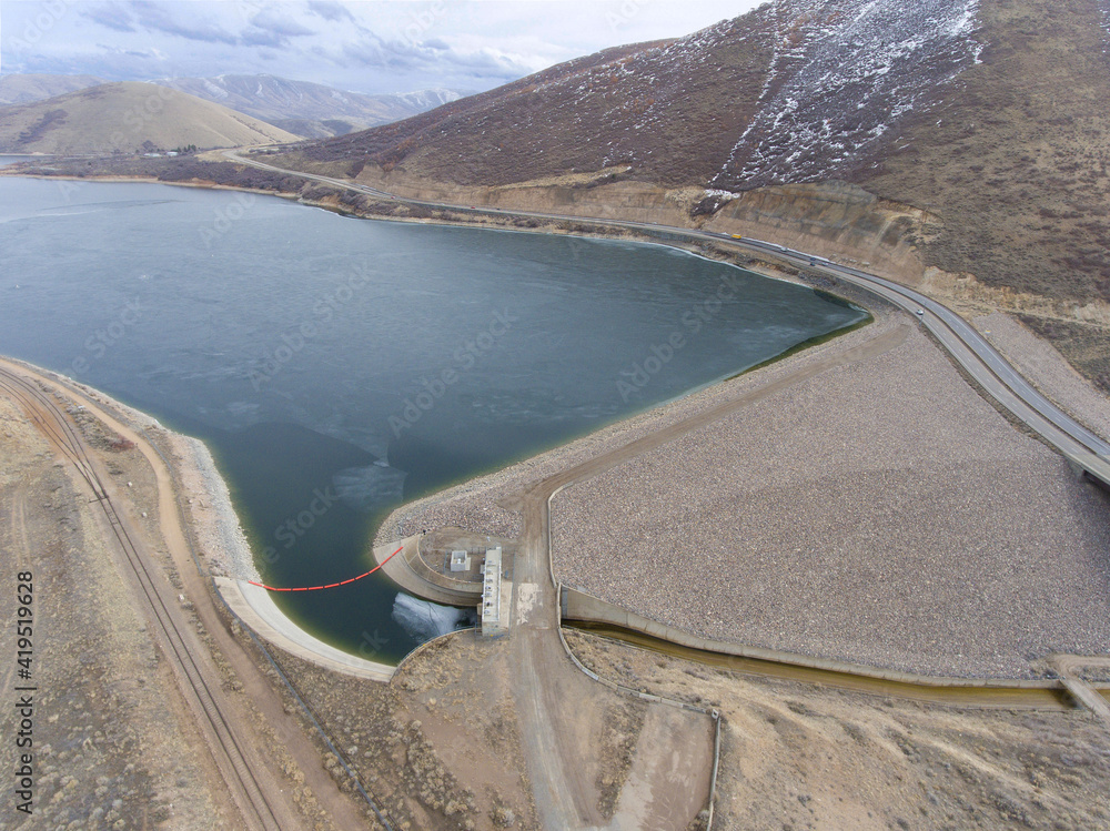 dam on a lake a reservoir dam dammed water pool of water embankment dam ...