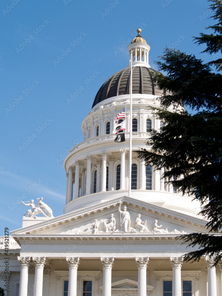 California State Capitol Building with Flags Flying,Framed by Trees ...