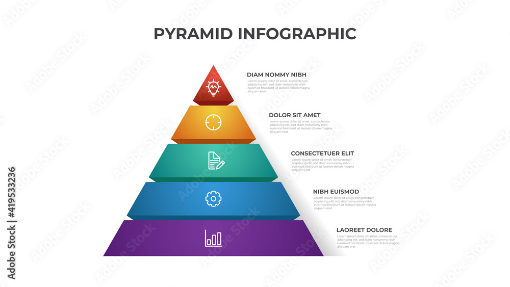 Pyramid infographic template with 5 list and icons, layout vector for ...