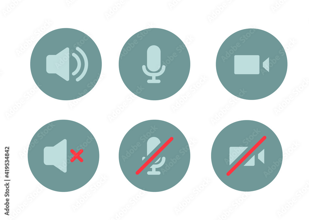 Speaker, Mic and Video Camera icon set. Simple flat style for Video ...