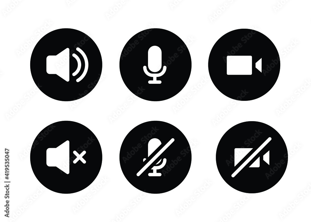 Speaker, Mic and Video Camera glyph icon set. Simple solid style for ...