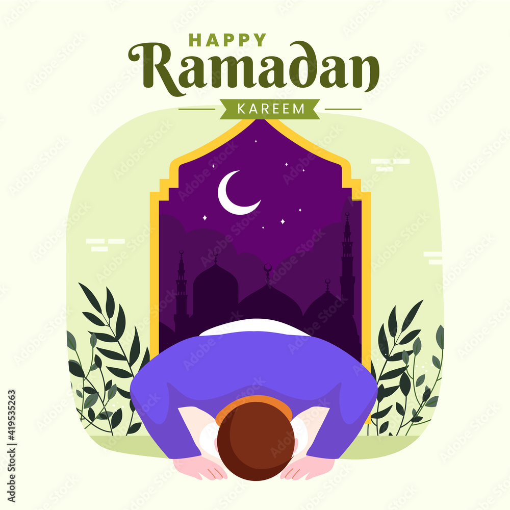 Ramadan kareem mubarak happy moslem family together praying during ...
