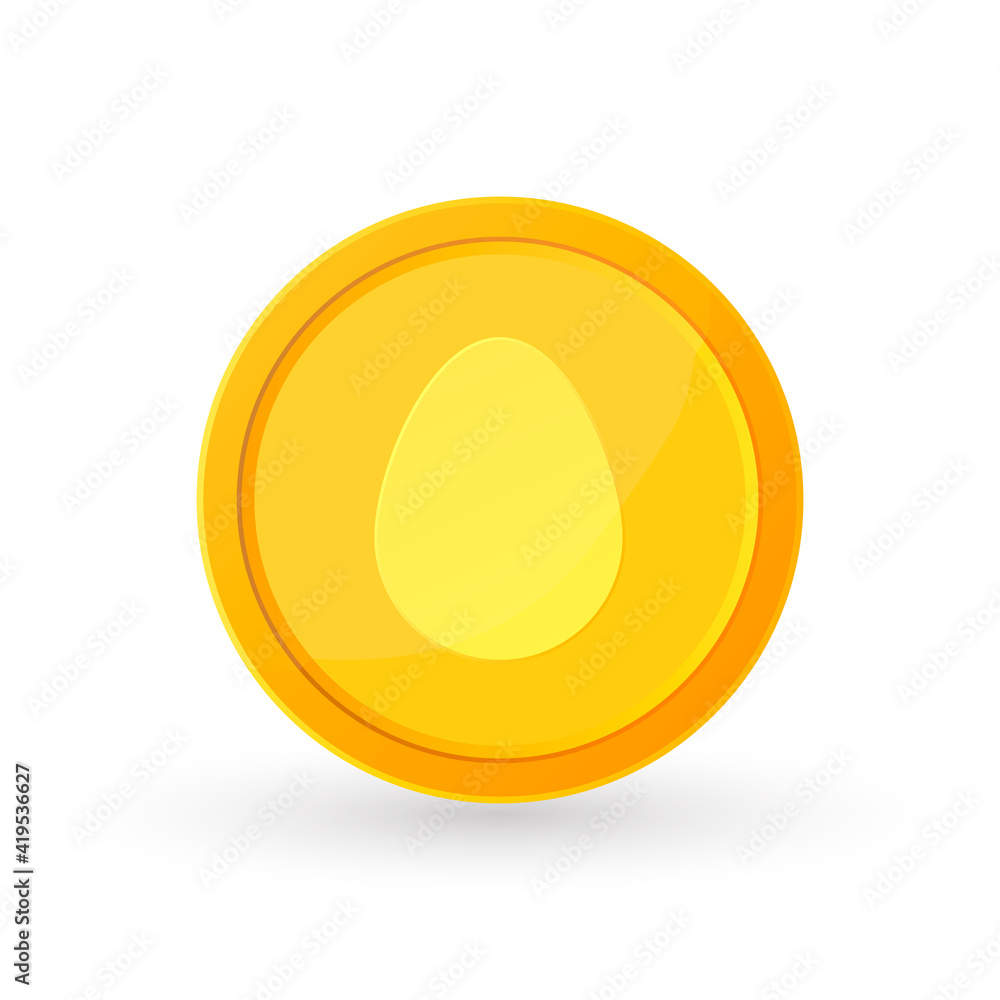 Vetor de Cartoon gold coin icon with egg for Easter, flat graphic design template, game logo ...