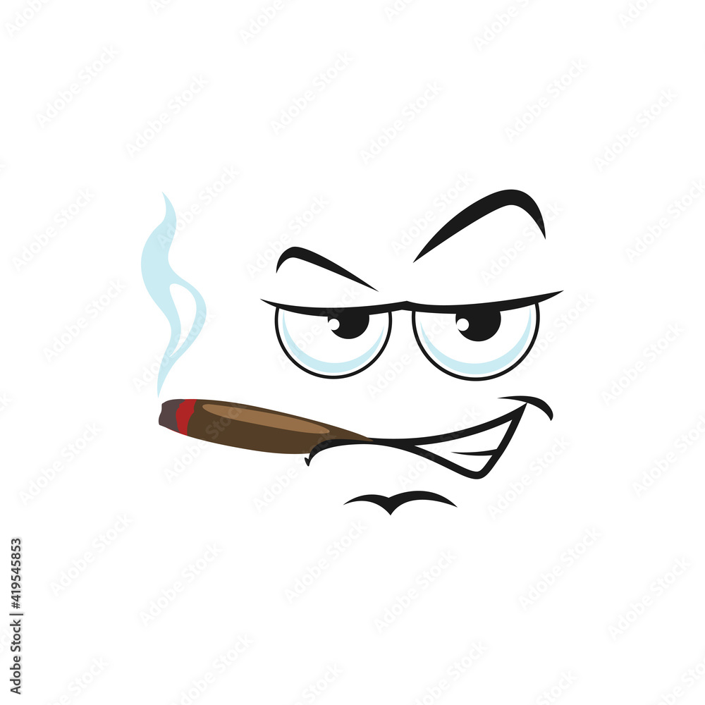Wicked popped-eyed smiley, angry emoticon with smirked in triumph smile ...