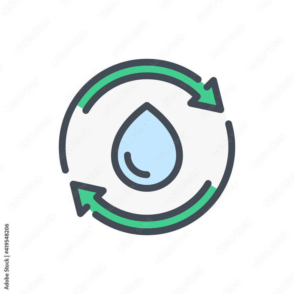 Refill water color line icon. Filtration and water recirculation vector ...