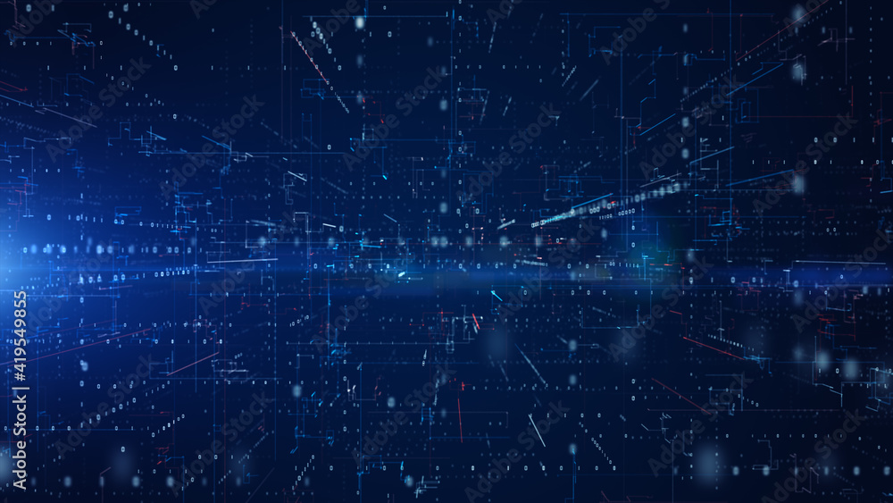 Digital Cyberspace with Particles and Digital Data Network Connections. High Speed Connection ...