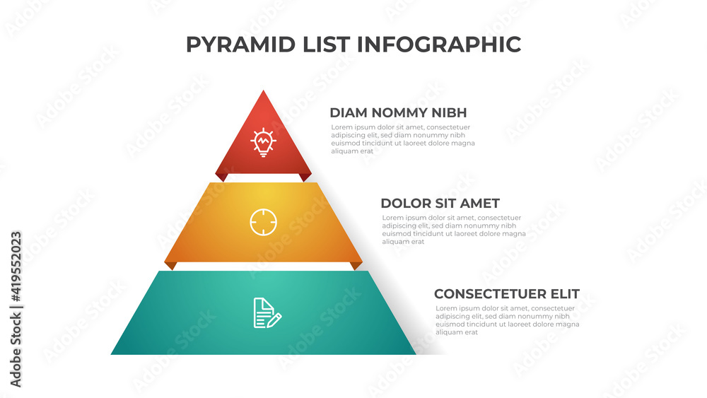 Pyramid list infographic template vector with 3 layers. Layout element ...