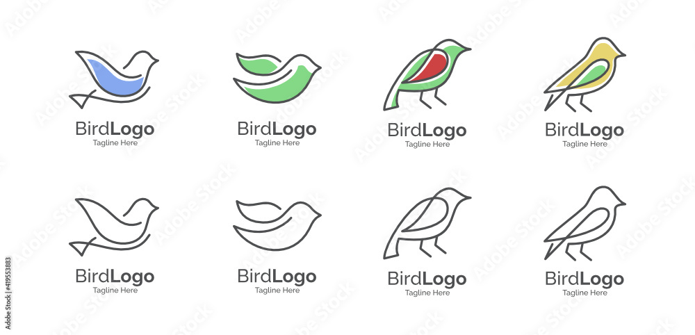 Set of simple bird logo design, line art and color Stock Vector | Adobe ...