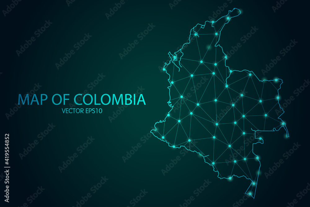 Vecteur Stock Map of Colombia - With glowing point and lines scales on ...