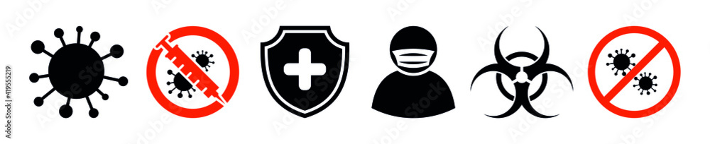 medical icons set, coronavirus pandemic symbol, isolated signs on white ...