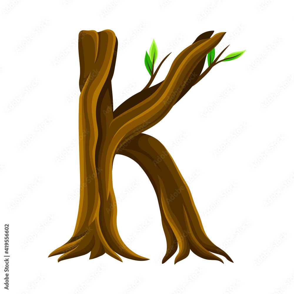 Forest Alphabet Letter Arranged from Tree Trunk and Branches Vector ...