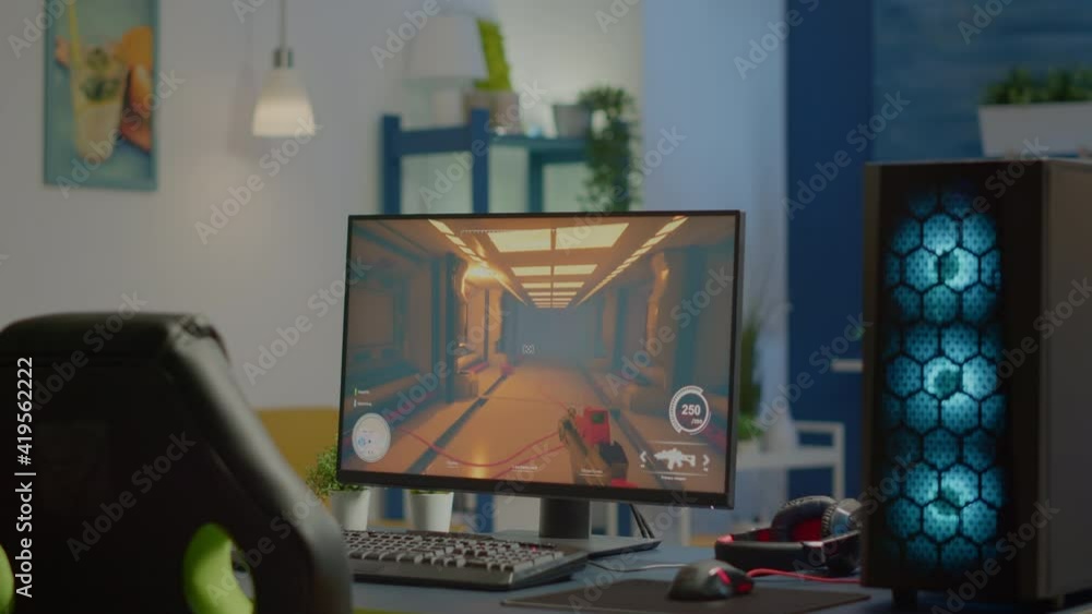 Gaming room no people in equiped with RGB powerful personal computer ...