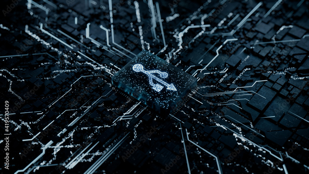 ภาพประกอบสต็อก Interface Technology Concept with usb symbol on a ...