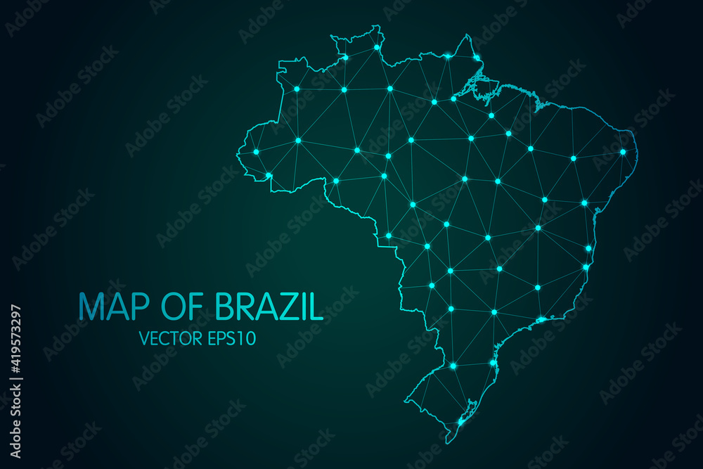 Map of Brazil - With glowing point and lines scales on the dark ...