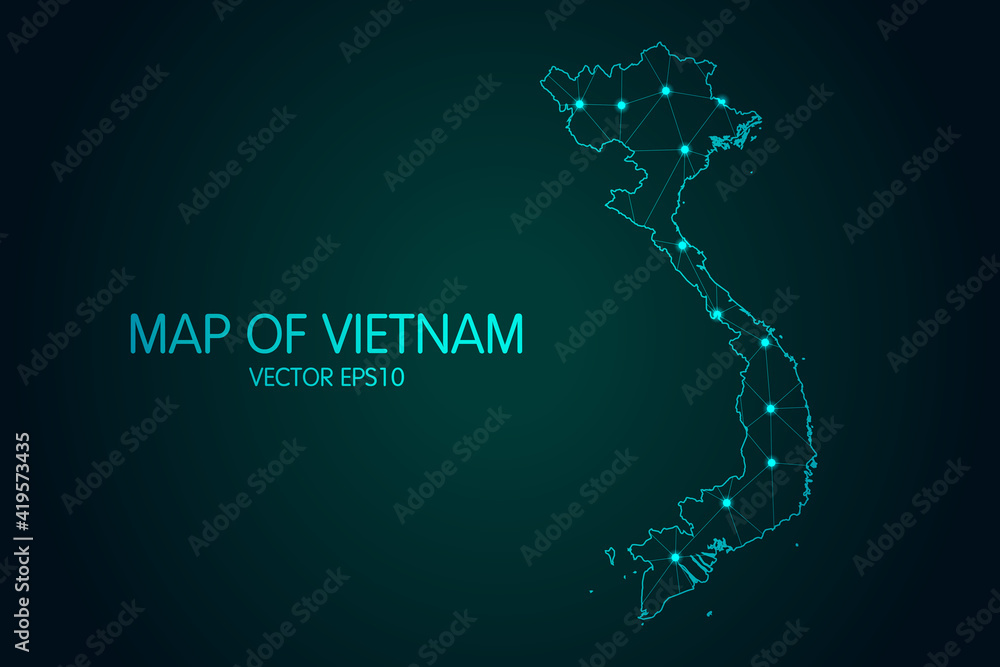 Map of Vietnam - With glowing point and lines scales on the dark ...