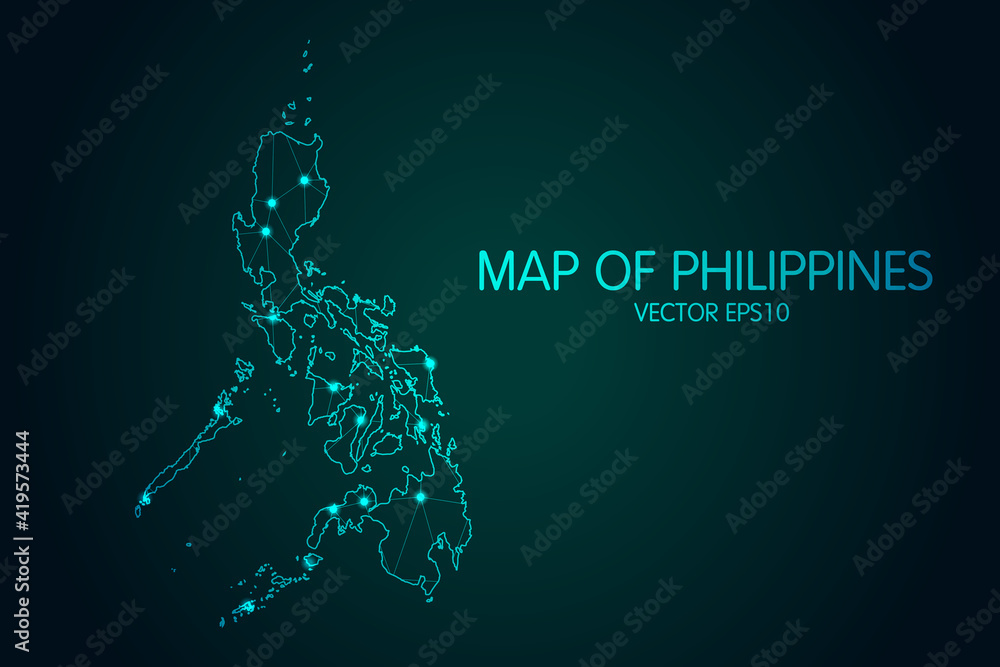 Map of Philippines - With glowing point and lines scales on the dark ...
