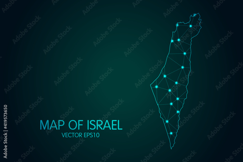 Map of Israel - With glowing point and lines scales on the dark ...