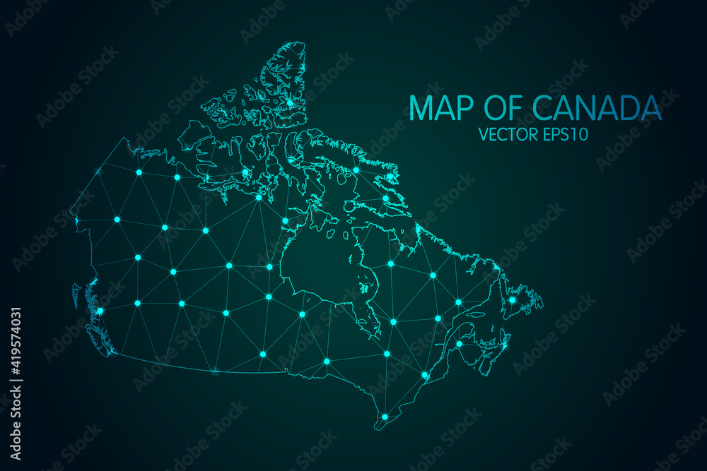 Fototapeta map of Canada - With glowing point and lines scales on the ...