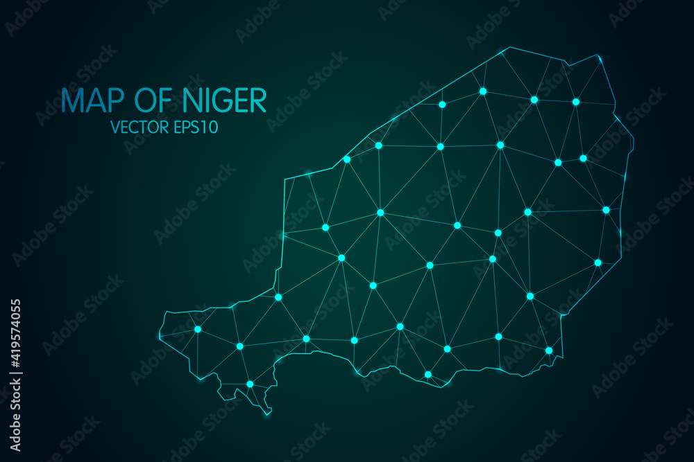 Map of Niger - With glowing point and lines scales on the dark gradient ...